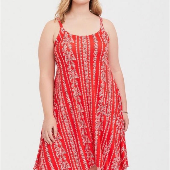 torrid | Dresses | Torrid Red Paisley Stripe Midi Jersey Trapeze Dress ...
